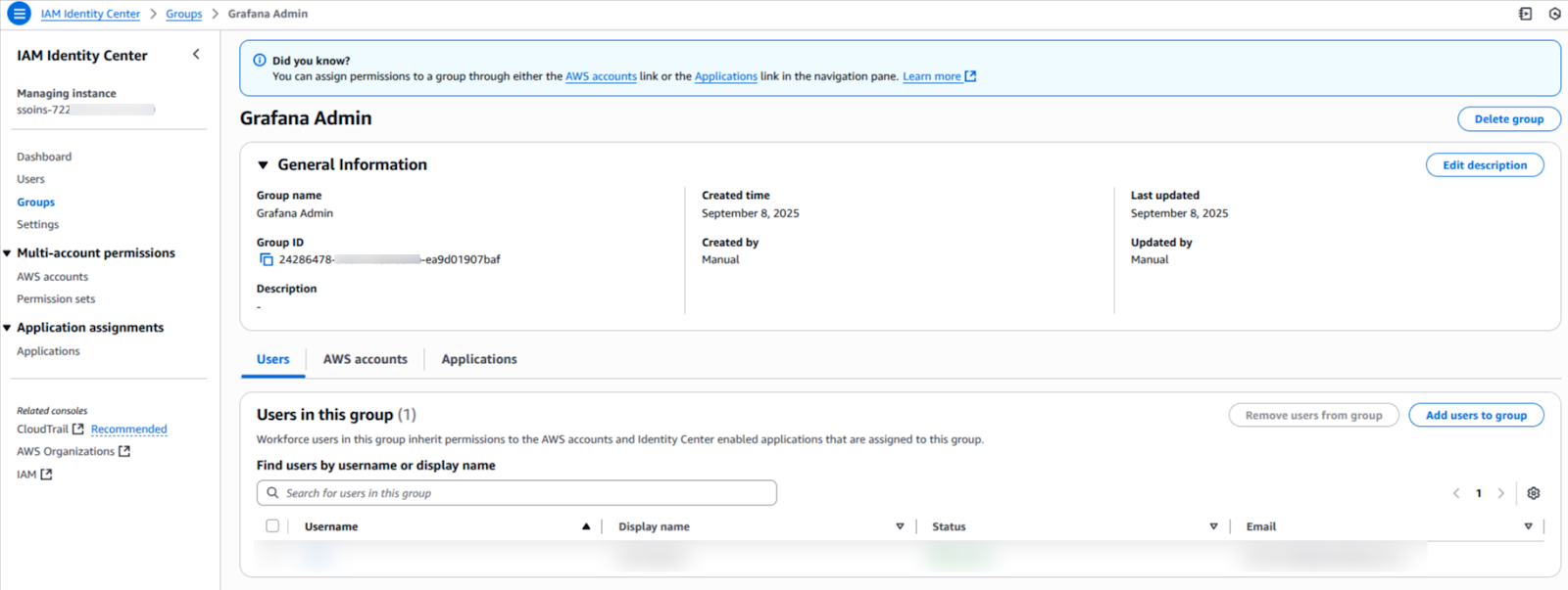 Signing into Amazon Managed Grafana with SAML-based IAM Identity Center